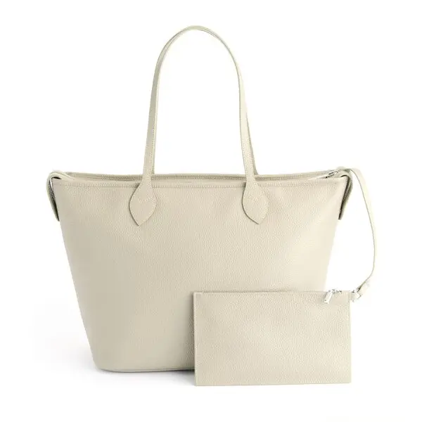 ROYCE NEW YORK Pebbled Grain Wide Tote Bag With Wristlet - Taupe