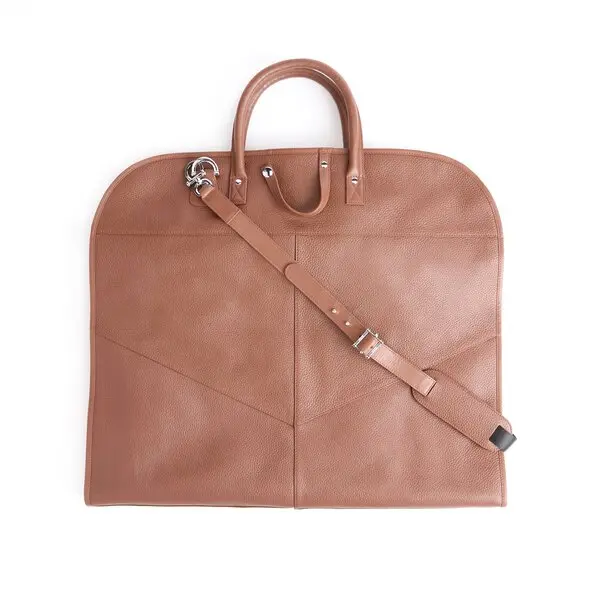 ROYCE NEW YORK Pebble Grain Leather Garment Bag Suitcase - Tan