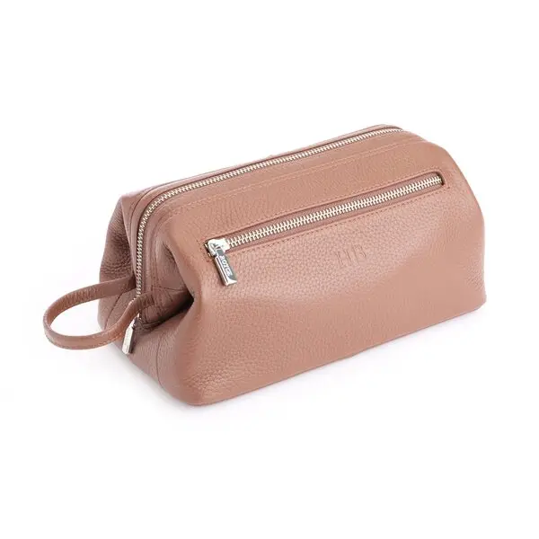 ROYCE NEW YORK Leather Dopp Kit Toiletry Bag - Tan