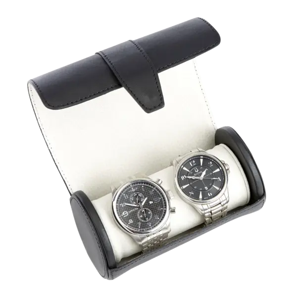 ROYCE NEW YORK Double Watch Roll In Full Grain Leather - Black