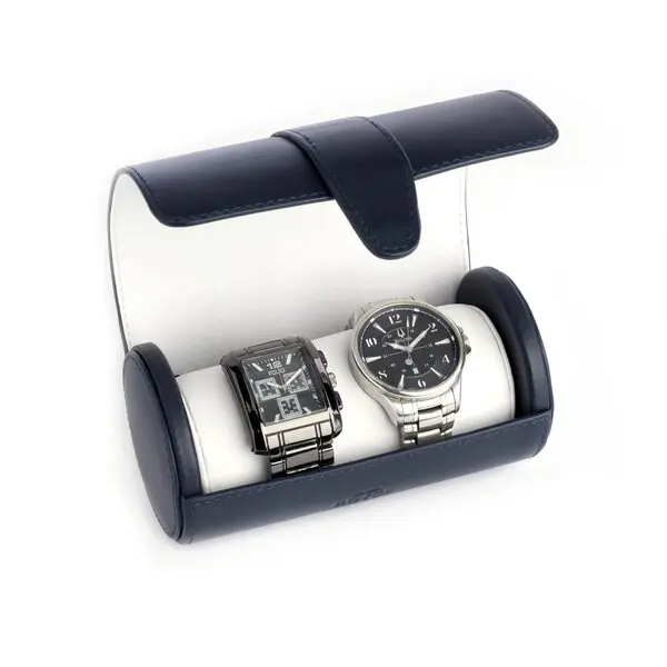 ROYCE NEW YORK Double Watch Roll In Full Grain Leather - Blue
