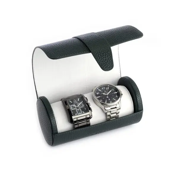 ROYCE NEW YORK Double Watch Roll In Full Grain Leather - Dark Green