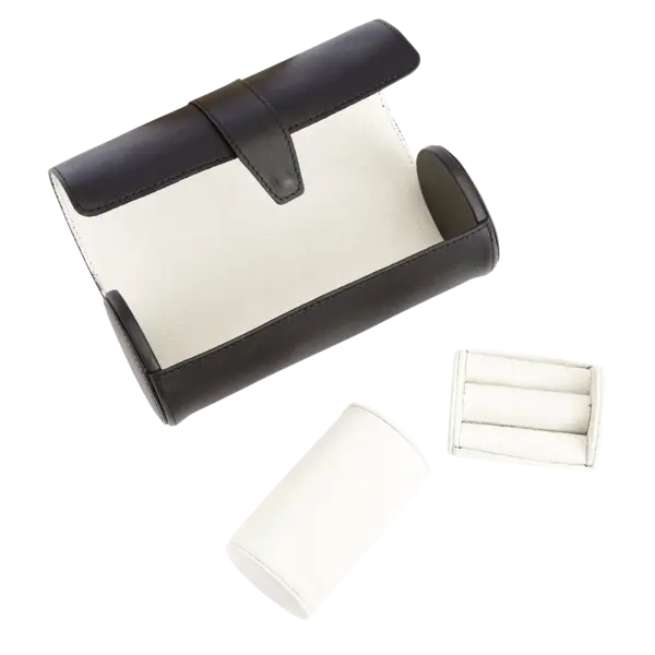 ROYCE NEW YORK Leather Cufflink And Watch Travel Roll - Black