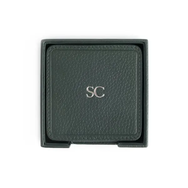 ROYCE NEW YORK Set Of Four Square Leather Coasters With Holder - Tan