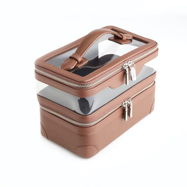 ROYCE NEW YORK Double Decker Cosmetic Bag - Tan