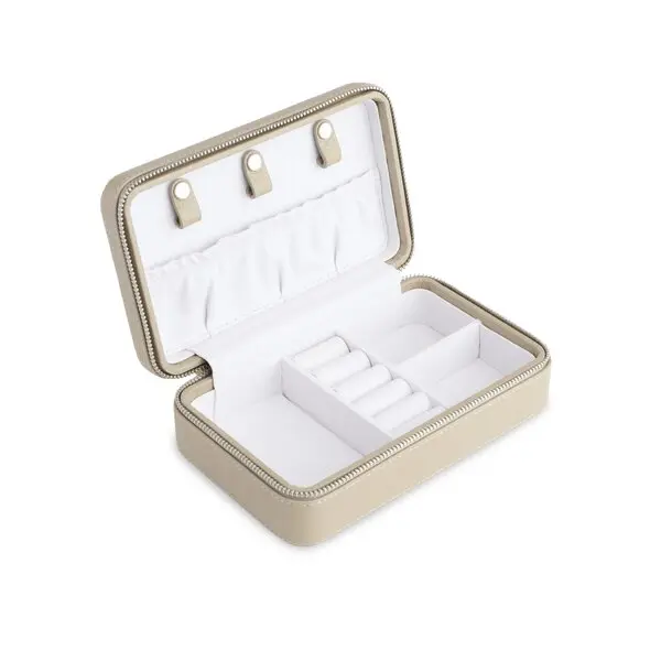 ROYCE NEW YORK Suede Lined Leather Jewelry Box - Taupe