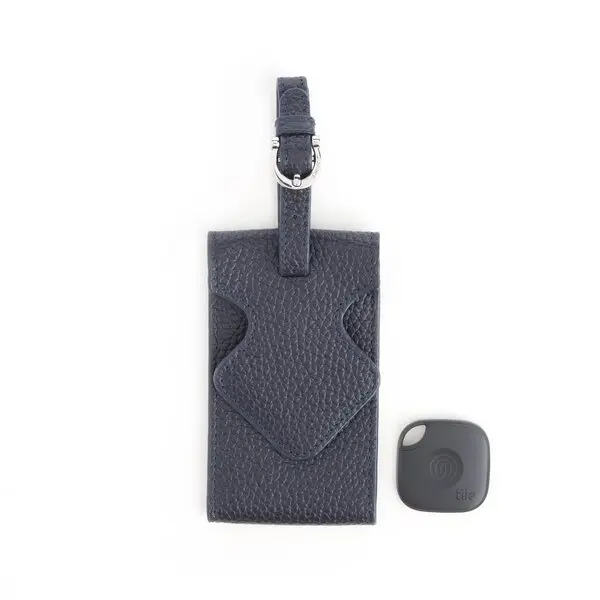ROYCE NEW YORK Leather Luggage Tag With Tile Tracking Slot - Blue