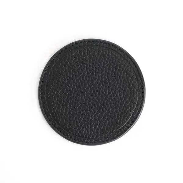 ROYCE NEW YORK Single Round Pebble Grain Leather Coaster - Black