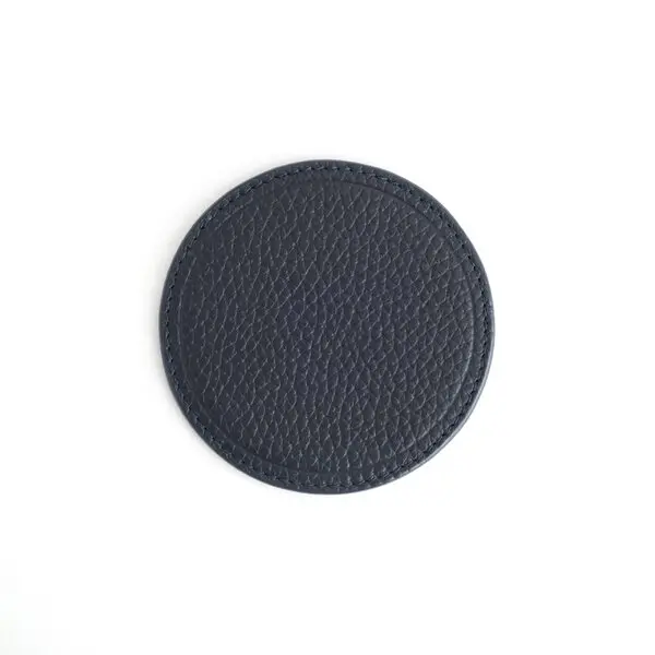 ROYCE NEW YORK Single Round Pebble Grain Leather Coaster - Blue