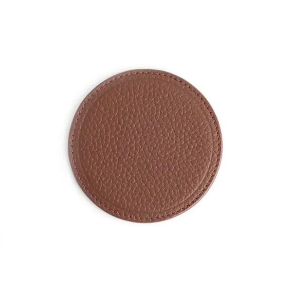 ROYCE NEW YORK Single Round Pebble Grain Leather Coaster - Tan
