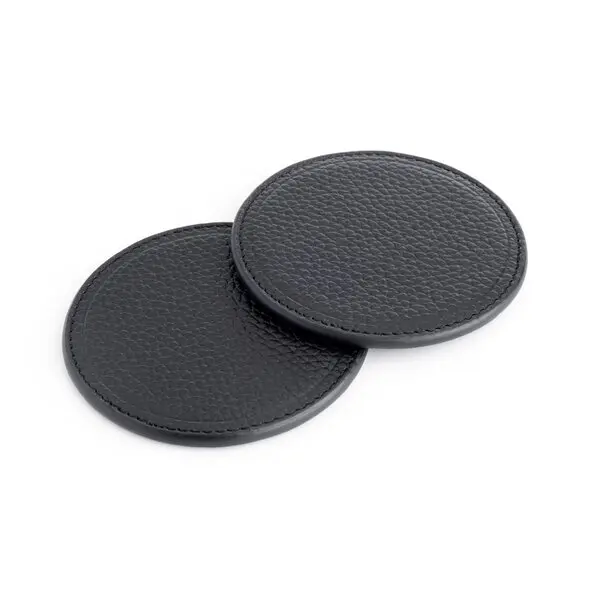 ROYCE NEW YORK Set Of 2 Handcrafted Round Leather Coasters - Black