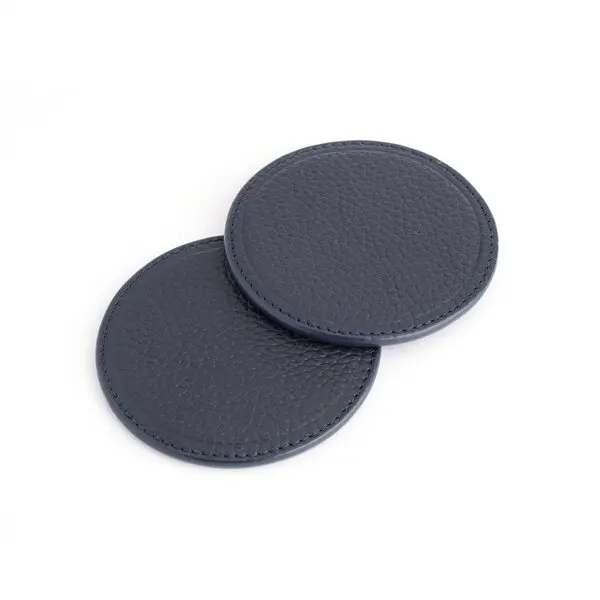 ROYCE NEW YORK Set Of 2 Handcrafted Round Leather Coasters - Blue