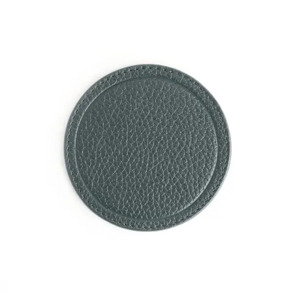 ROYCE NEW YORK Set Of 2 Handcrafted Round Leather Coasters - Dark Green