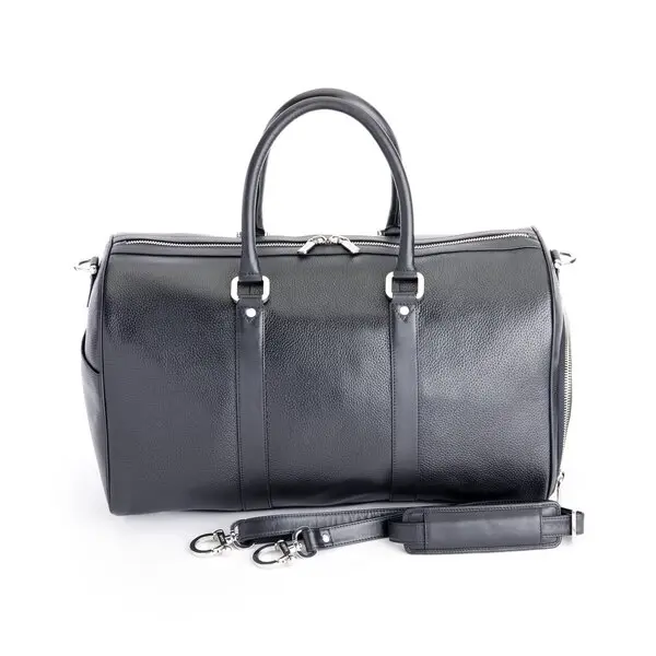 ROYCE NEW YORK Leather Weekender Duffel Bag With Shoe Compartment - Black