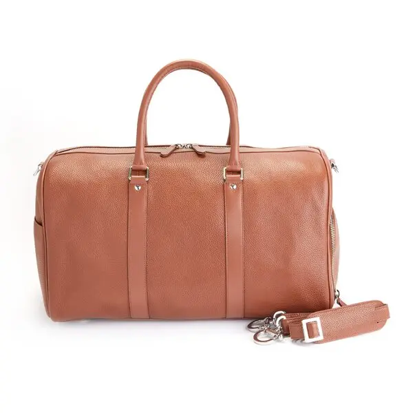 ROYCE NEW YORK Leather Weekender Duffel Bag With Shoe Compartment - Tan