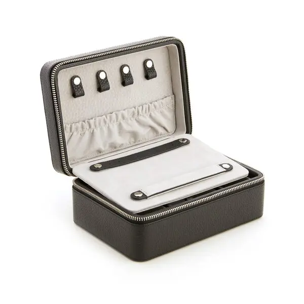 ROYCE NEW YORK Pebble Grain Leather Jewelry Box With Mirror - Black