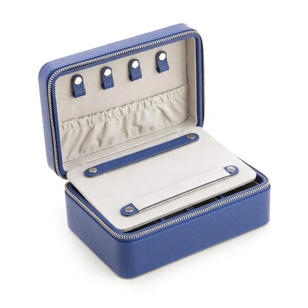 ROYCE NEW YORK Pebble Grain Leather Jewelry Box With Mirror - Cobalt Blue