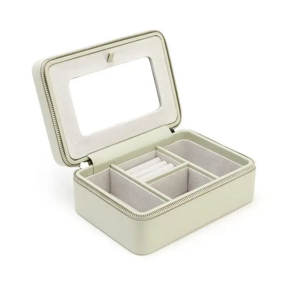 ROYCE NEW YORK Pebble Grain Leather Jewelry Box With Mirror - Sage
