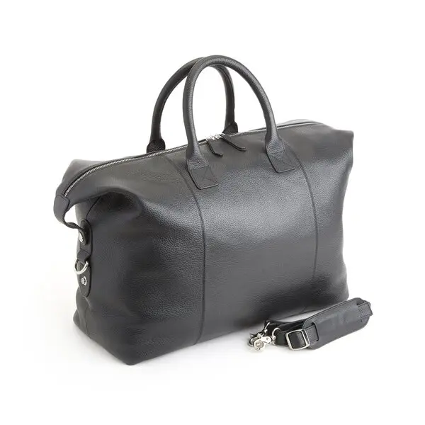 ROYCE NEW YORK Pebble Grain Leather Weekender Duffel Bag - Black
