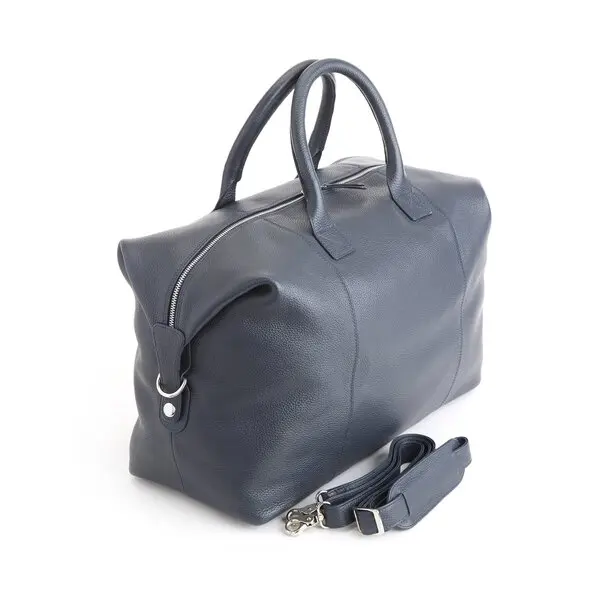 ROYCE NEW YORK Pebble Grain Leather Weekender Duffel Bag - Blue