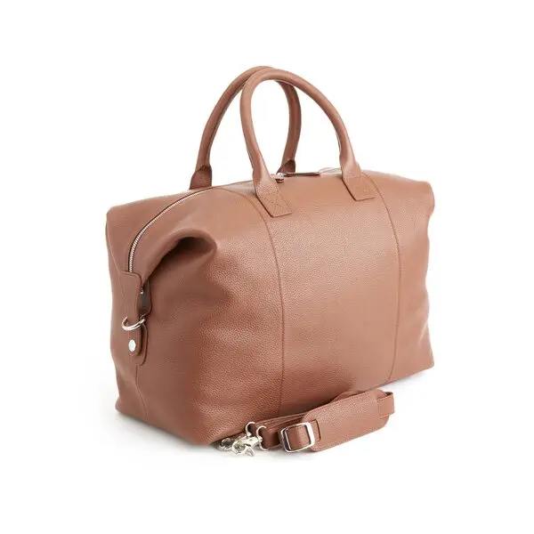 ROYCE NEW YORK Pebble Grain Leather Weekender Duffel Bag - Tan