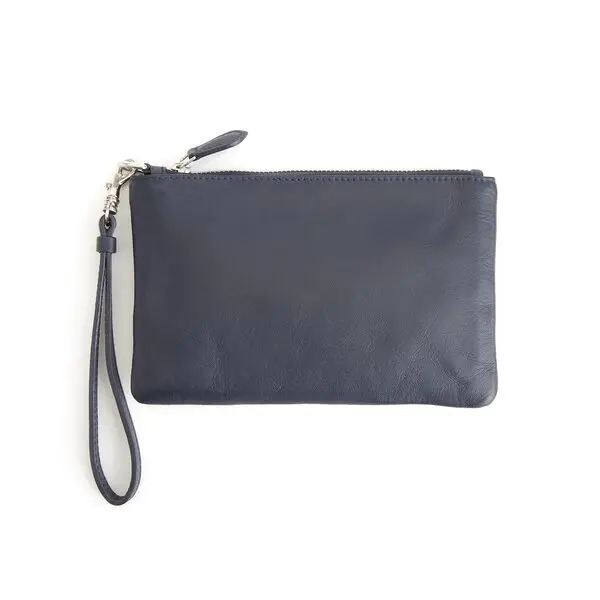 ROYCE NEW YORK Zippered Wristlet Wallet In American Nappa Leather - Blue