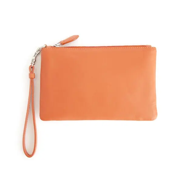 ROYCE NEW YORK Zippered Wristlet Wallet In American Nappa Leather - Orange