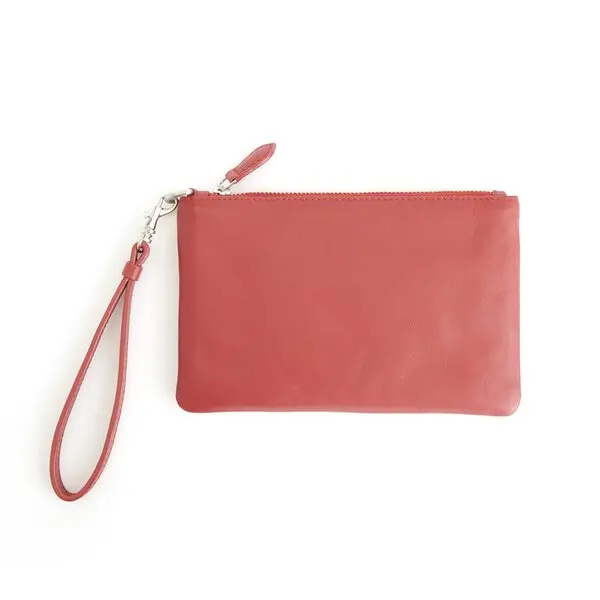 ROYCE NEW YORK Zippered Wristlet Wallet In American Nappa Leather - Red