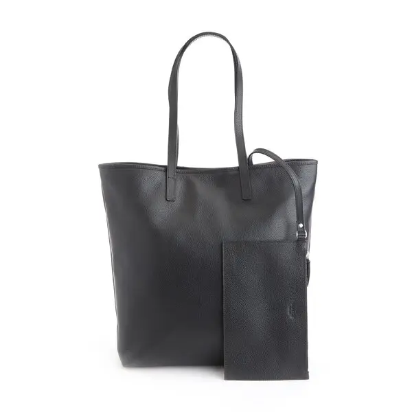 ROYCE NEW YORK Tall Leather Tote Bag With Detachable Wristlet - Black