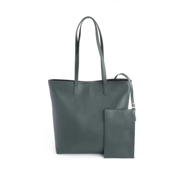 ROYCE NEW YORK Tall Leather Tote Bag With Detachable Wristlet - Dark Green