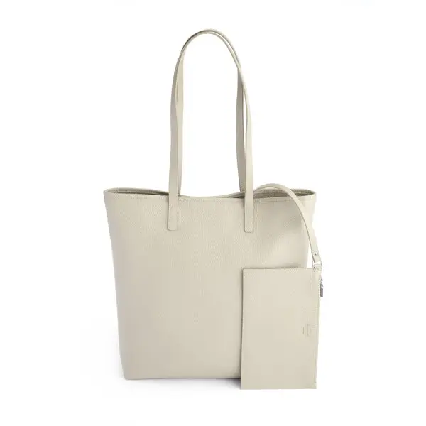 ROYCE NEW YORK Tall Leather Tote Bag With Detachable Wristlet - Taupe