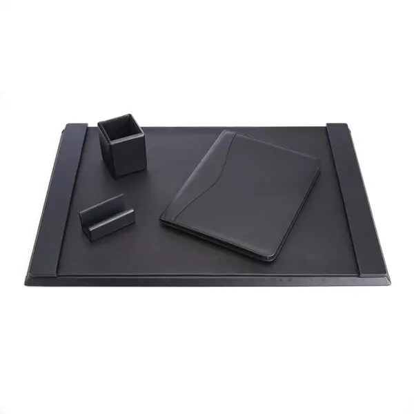 ROYCE NEW YORK Desk Set: Pencil Cup, Card Holder, A4 Portfolio And Blotter - Black