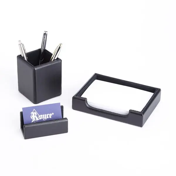 ROYCE NEW YORK Desk Set: Letter Tray, Note Tray And Card Holder - Black