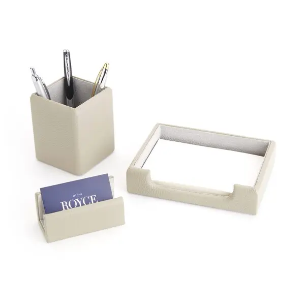 ROYCE NEW YORK Desk Set: Letter Tray, Note Tray And Card Holder - Taupe