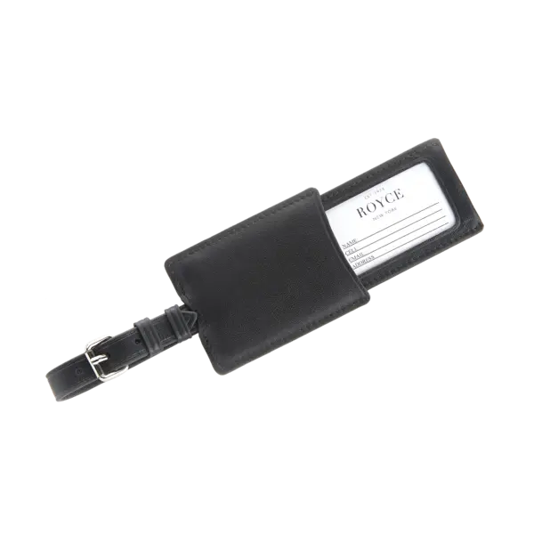 ROYCE NEW YORK Leather Luggage Tag With Retractable Flap - Black