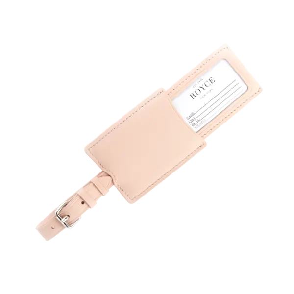 ROYCE NEW YORK Leather Luggage Tag With Retractable Flap - Carnation Pink