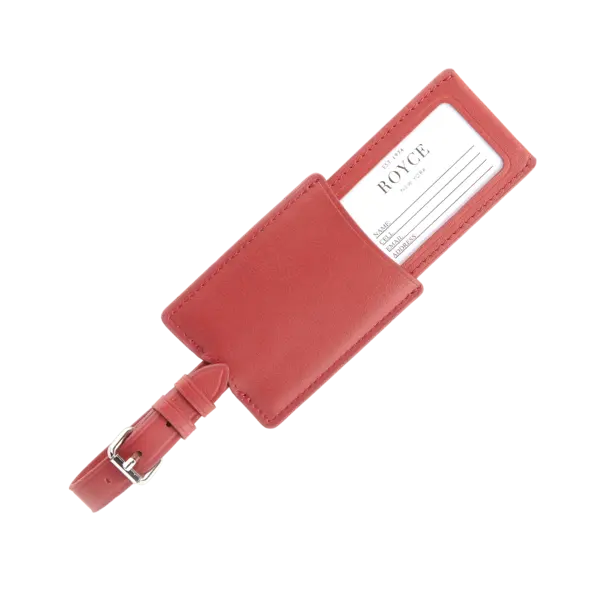 ROYCE NEW YORK Leather Luggage Tag With Retractable Flap - Red