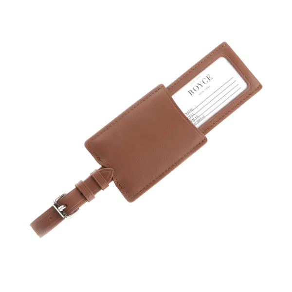 ROYCE NEW YORK Leather Luggage Tag With Retractable Flap - Tan