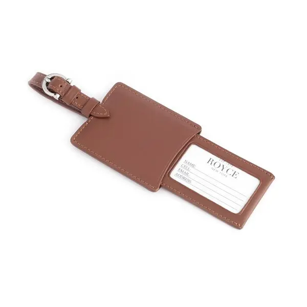 ROYCE NEW YORK Leather Luggage Tag With Retractable Flap - Tan