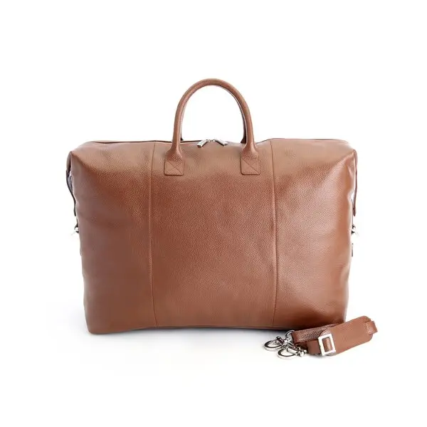 ROYCE NEW YORK Pebble Leather Weekender Duffel Bag - Tan