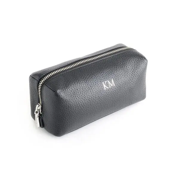 ROYCE NEW YORK Compact Travel Organizer Bag In Pebble Grain Leather With Zippered Closure - Black