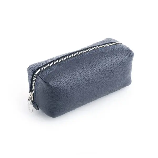 ROYCE NEW YORK Compact Travel Organizer Bag In Pebble Grain Leather With Zippered Closure - Blue-pebble