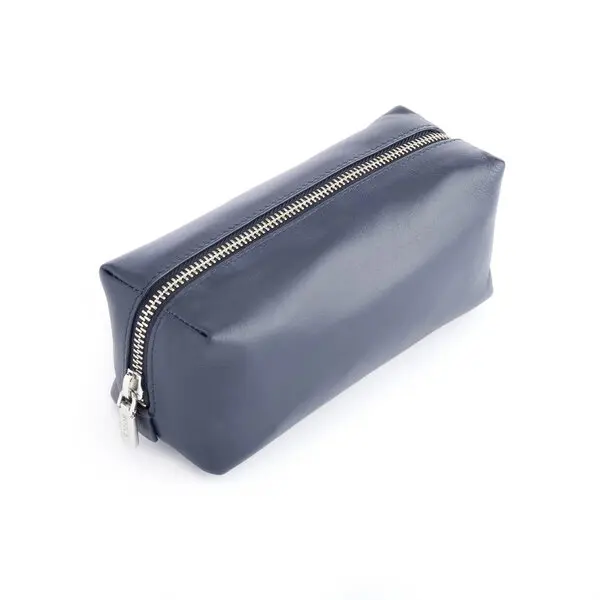 ROYCE NEW YORK Compact Travel Organizer Bag In Pebble Grain Leather With Zippered Closure - Blue