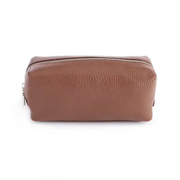 ROYCE NEW YORK Compact Travel Organizer Bag In Pebble Grain Leather With Zippered Closure - Tan