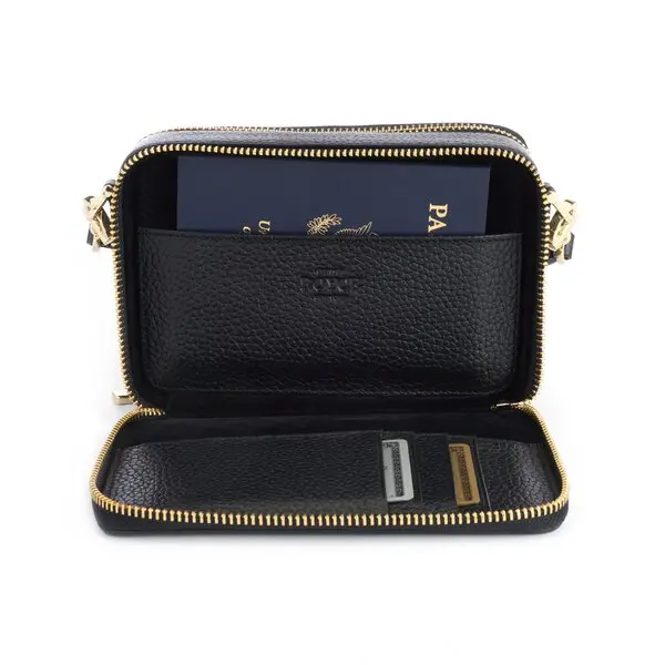ROYCE NEW YORK Pebble Leather Camera Crossbody Bag - Black