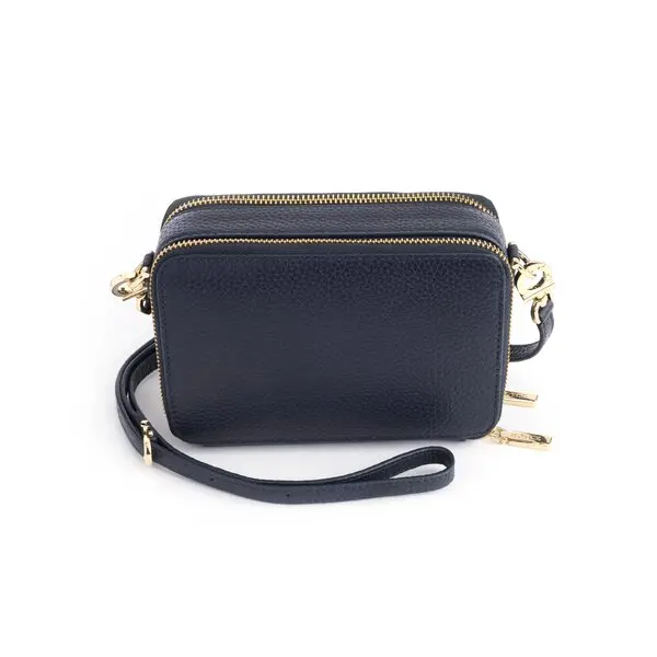 ROYCE NEW YORK Pebble Leather Camera Crossbody Bag - Blue