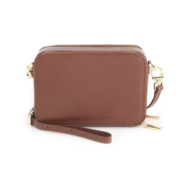 ROYCE NEW YORK Pebble Leather Camera Crossbody Bag - Tan