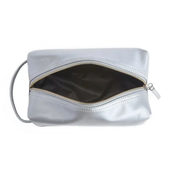 ROYCE NEW YORK Compact Toiletry Cosmetic Bag - Silver