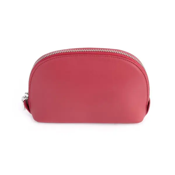 ROYCE NEW YORK Compact Leather Cosmetic Makeup Bag With Zippered Closure - Red