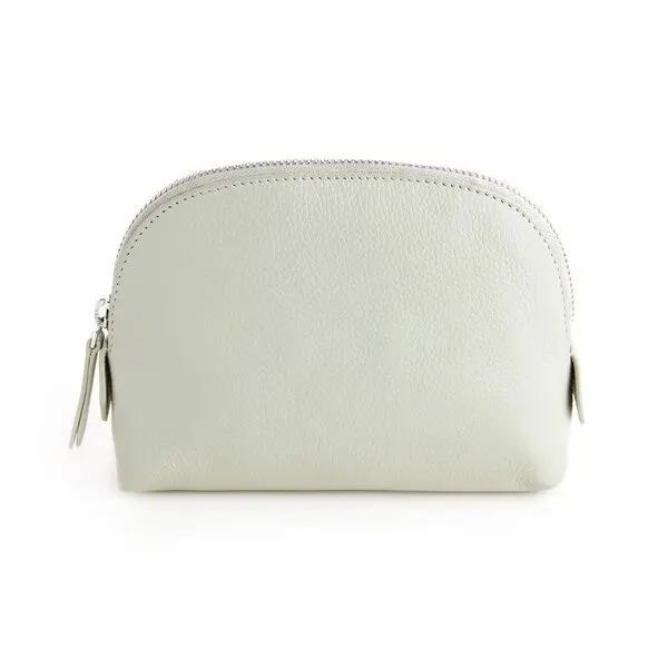 ROYCE NEW YORK Compact Leather Cosmetic Makeup Bag With Zippered Closure - Sage